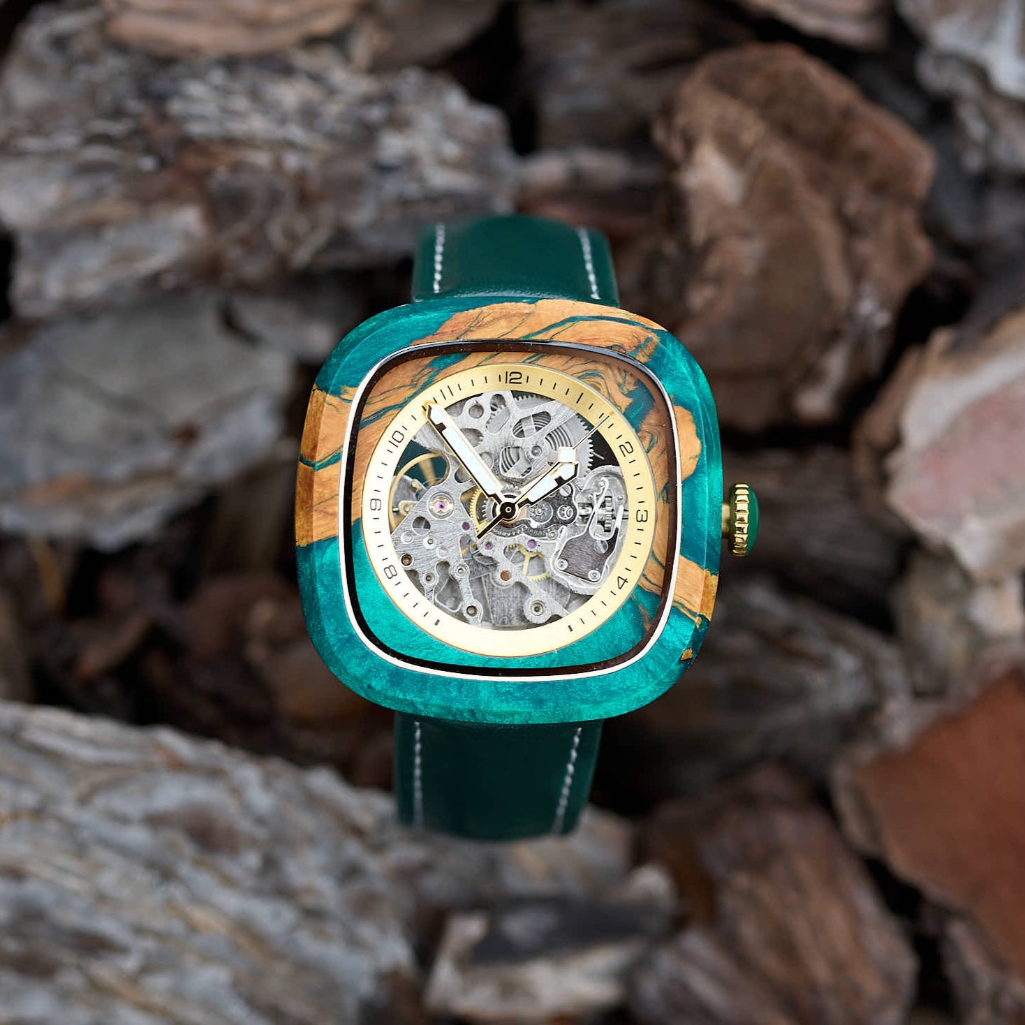 Wooden Watch Verdant | Olive Wood & Green Resin | Free Engraving ...